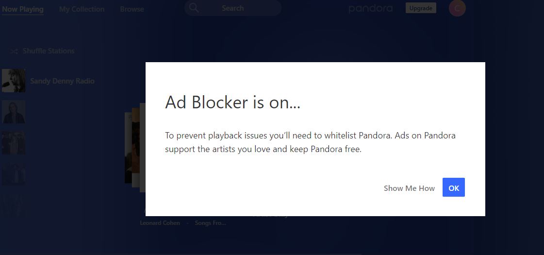Solved: Ad Block Error with no Ad Block Extension - Pandora Community