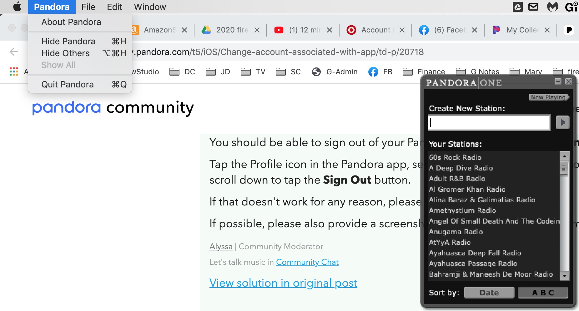 Solved: Change account associated with app - Pandora Community