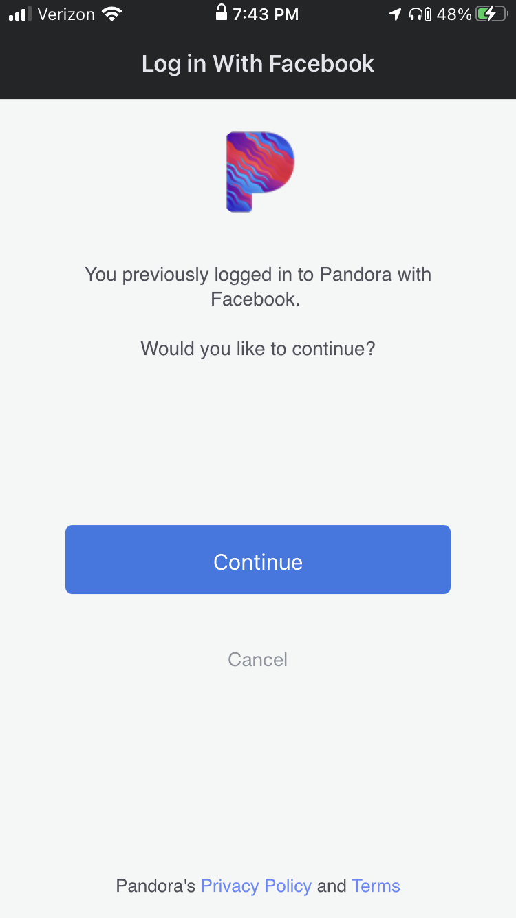 Solved: Unable to connect to Facebook account - Pandora Community