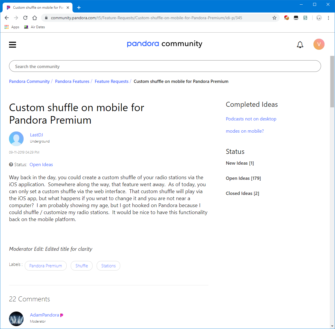 Solved: Android: Edit Shuffle on Premium - Pandora Community