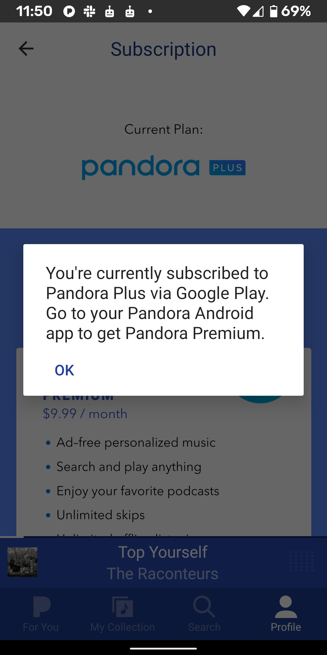 Solved: Billed by Google - Switch from Plus to Premium - Pandora Community